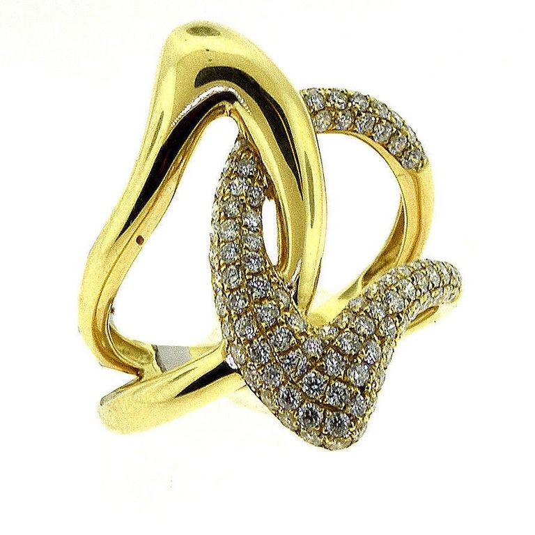 Cirari Signed Pave Diamond 18 Karat Yellow Interlock Ring For Sale at ...