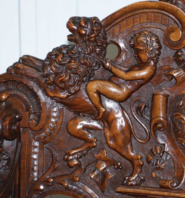 Italian Walnut Savonarola Armchair Cherubs Riding Lions Angels Putti ...