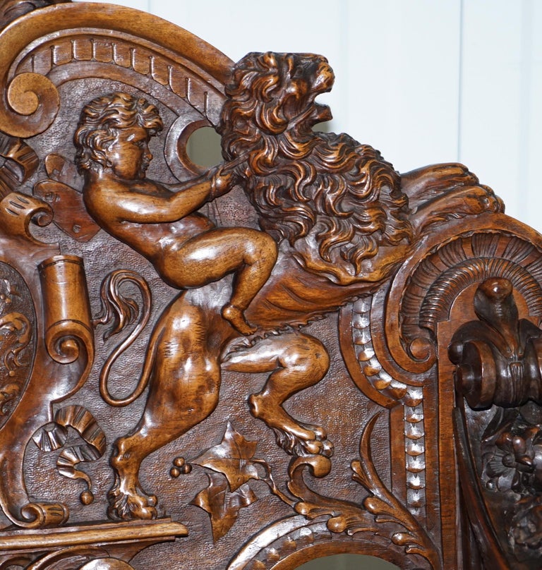 Italian Walnut Savonarola Armchair Cherubs Riding Lions Angels Putti ...