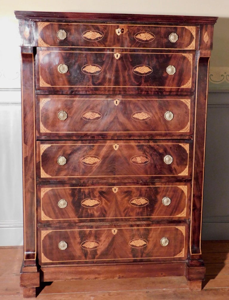 Dutch High Boy Chest of Drawers with Marquetry Inlaid Shell Designs ...
