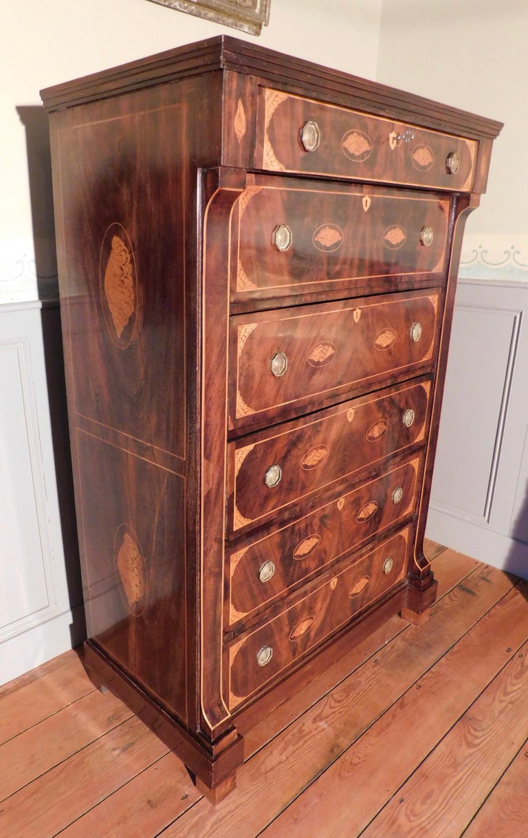Dutch High Boy Chest of Drawers with Marquetry Inlaid Shell Designs ...