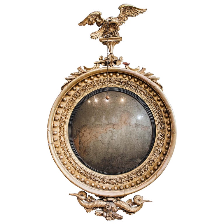 Monumental English Regency Giltwood Convex Mirror, circa 1820 For Sale ...