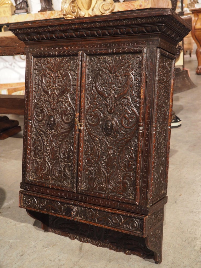 Circa 1830, Italian, Walnut Wood Wall Cabinet in the Renaissance Style ...