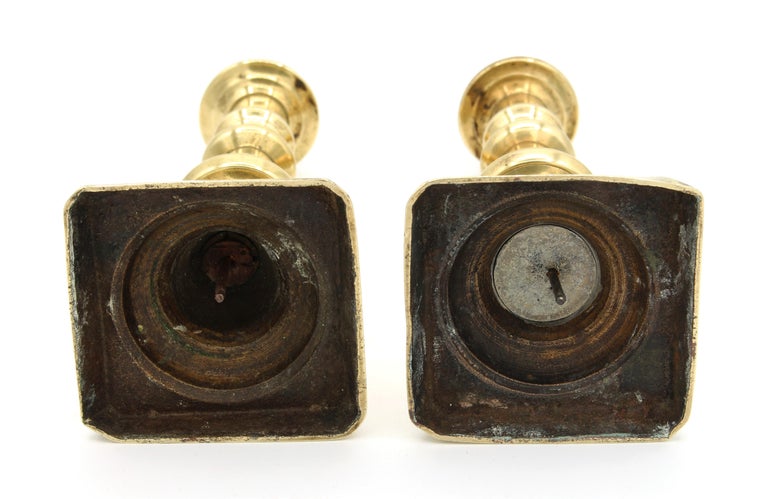 Circa 1860-80 Pair of English Brass Candlesticks For Sale at 1stDibs