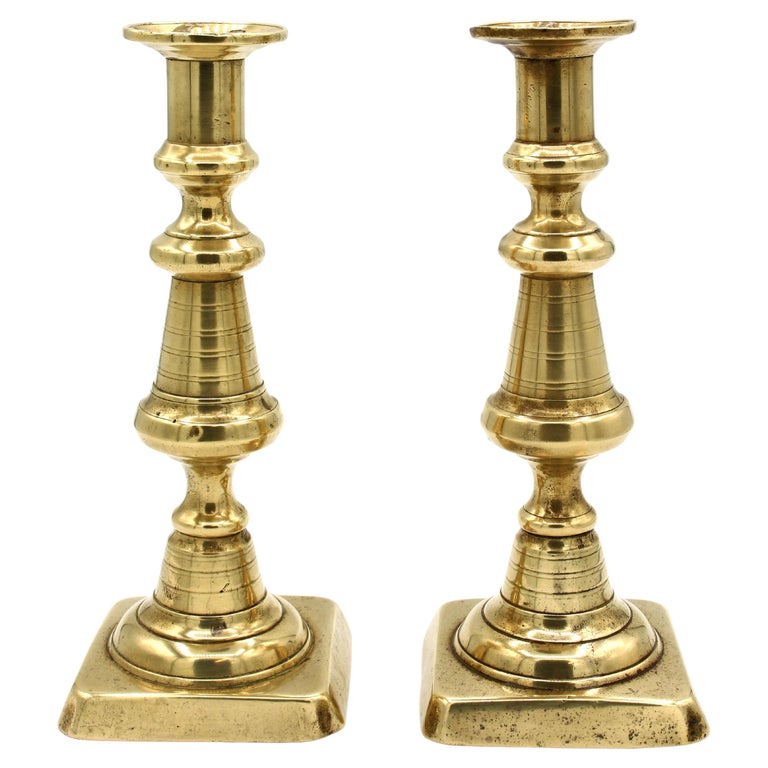 Circa 1860-80 Pair of English Brass Candlesticks For Sale at 1stDibs