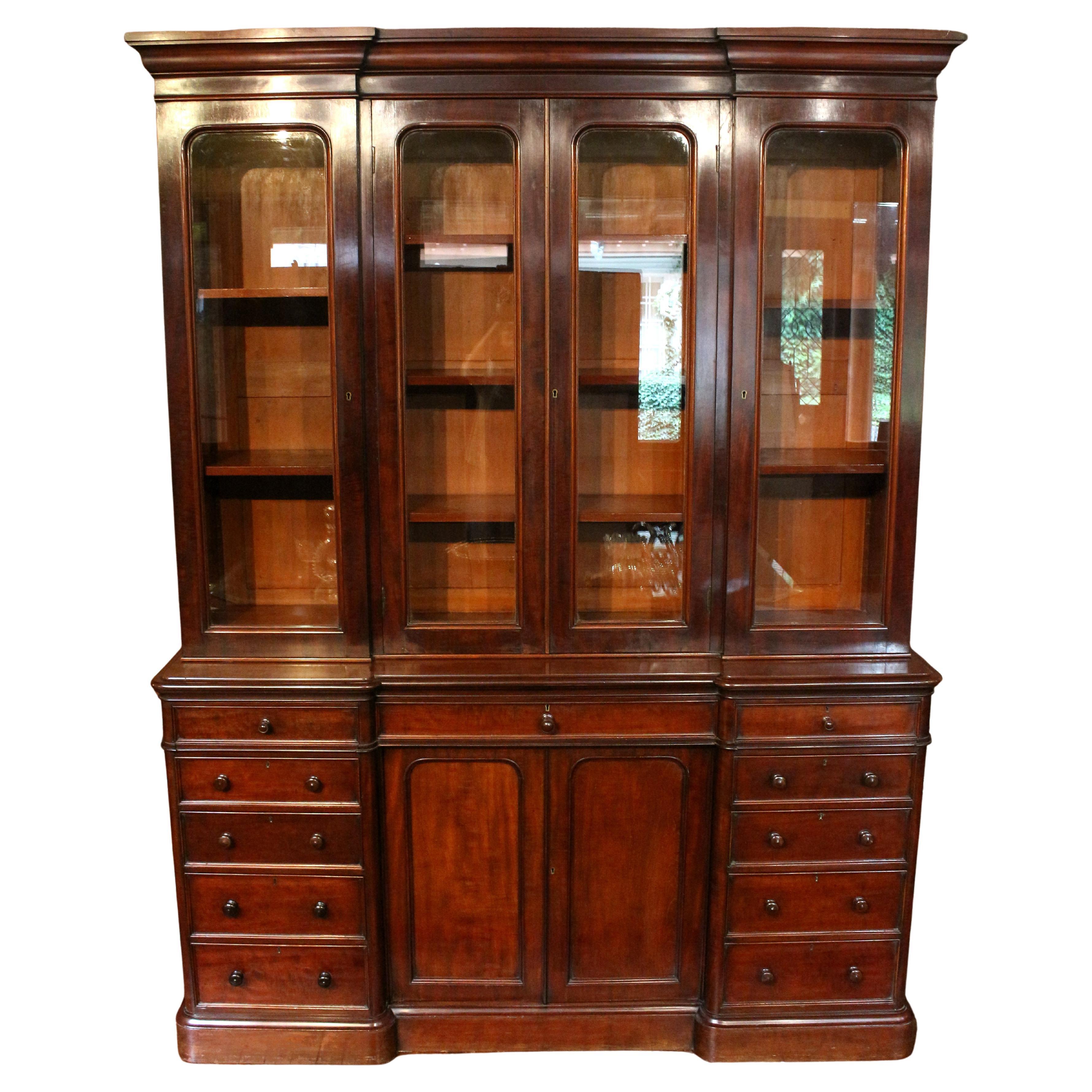 Large Antique Breakfront Bookcase, English, Cabinet, Georgian Revival ...