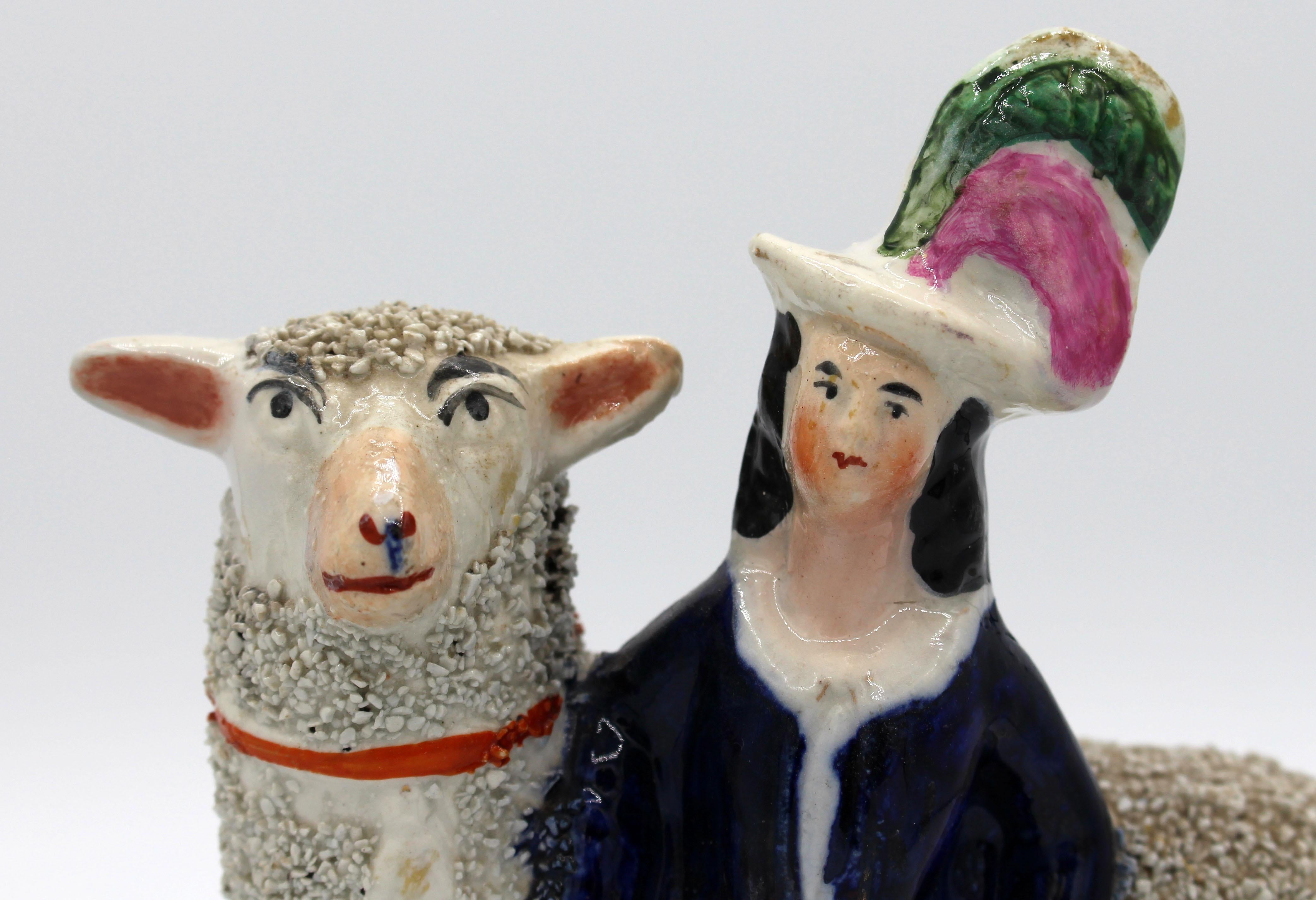 circa 1860 Staffordshire Highland Lass with Sheep Figure at 1stDibs