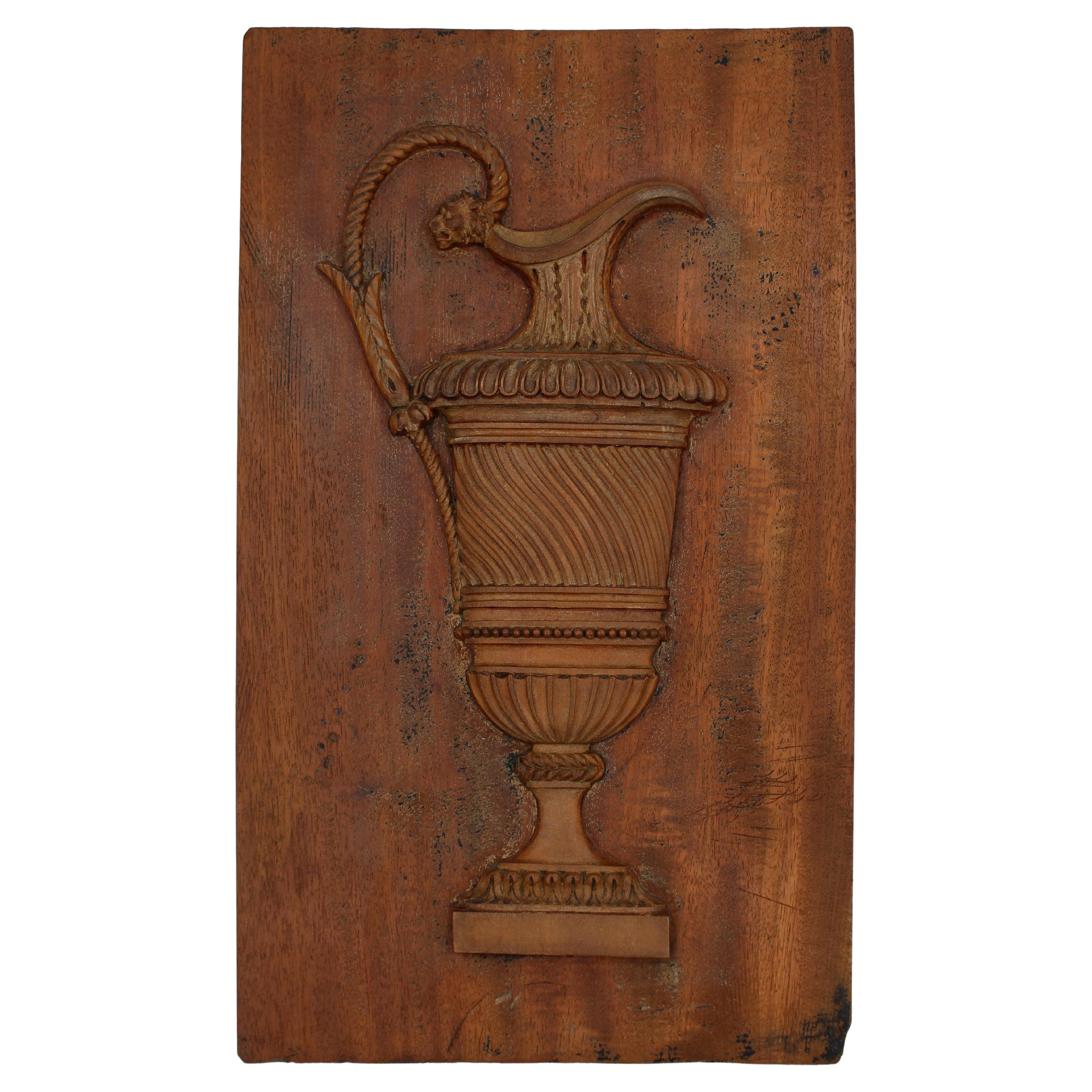Circa 1870 Carved Classical Bas Relief Urn on Panel For Sale at 1stDibs