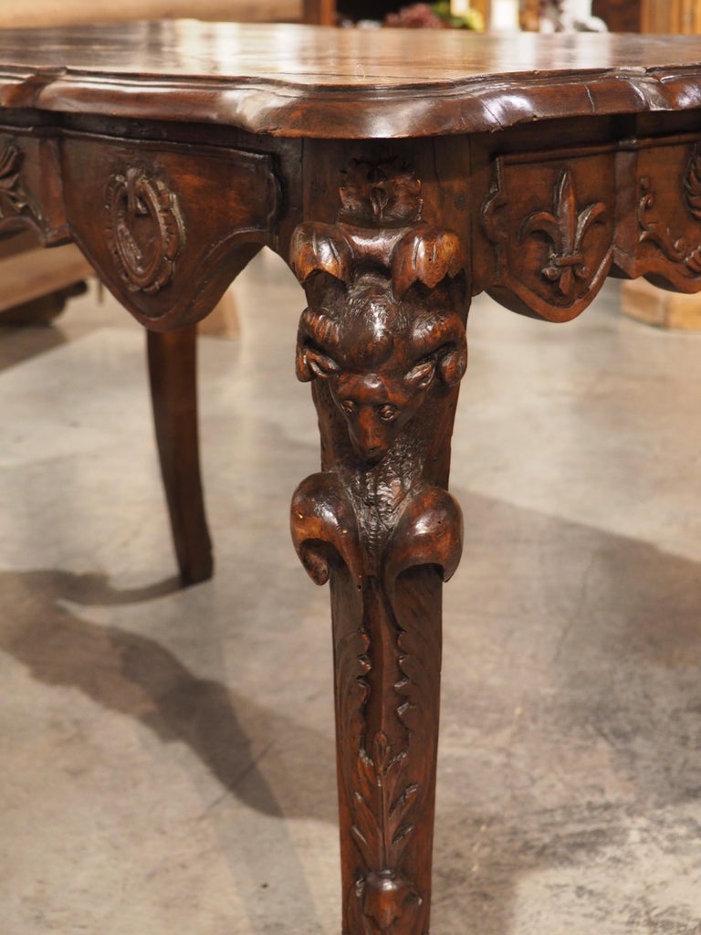 Circa 1870 French Walnut Wood Center Table with Rams' Heads and Fleur ...