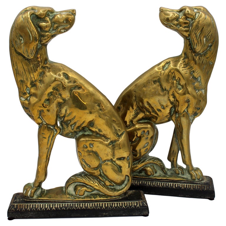 Circa 1870 Pair of Cast Brass and Iron Dog Doorstops or Chimney Ornaments For Sale at 1stDibs