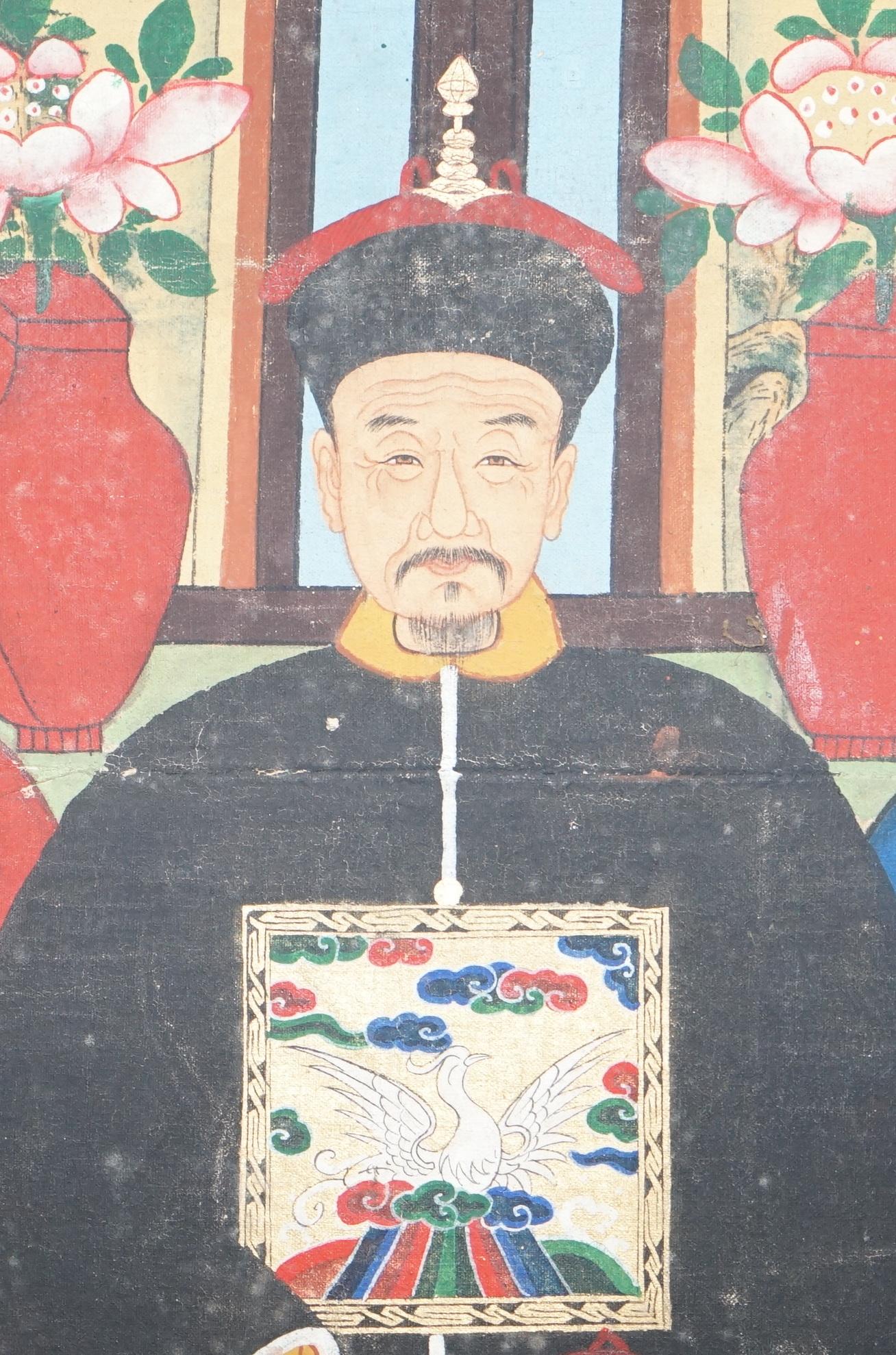 Chinese Ancestral Portrait Painting Oil Scroll Canvas Part of Suite ...