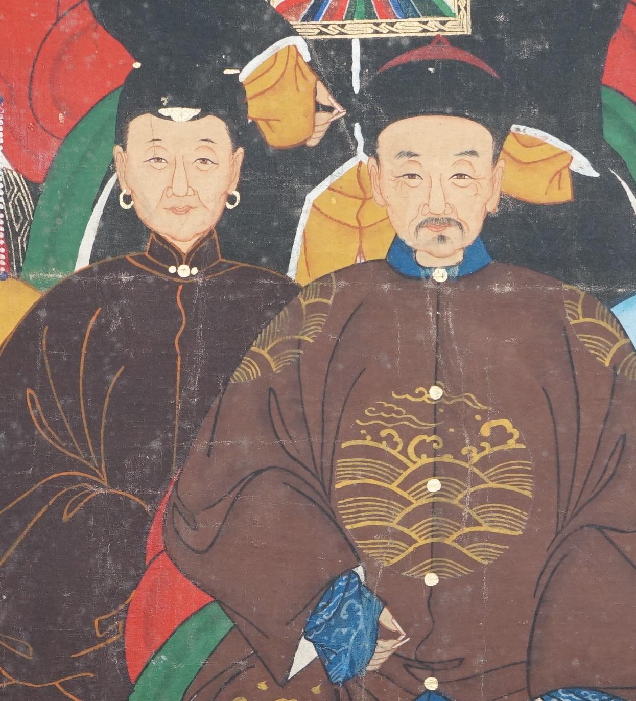 Chinese Ancestral Portrait Painting Oil Scroll Canvas Part of Suite ...