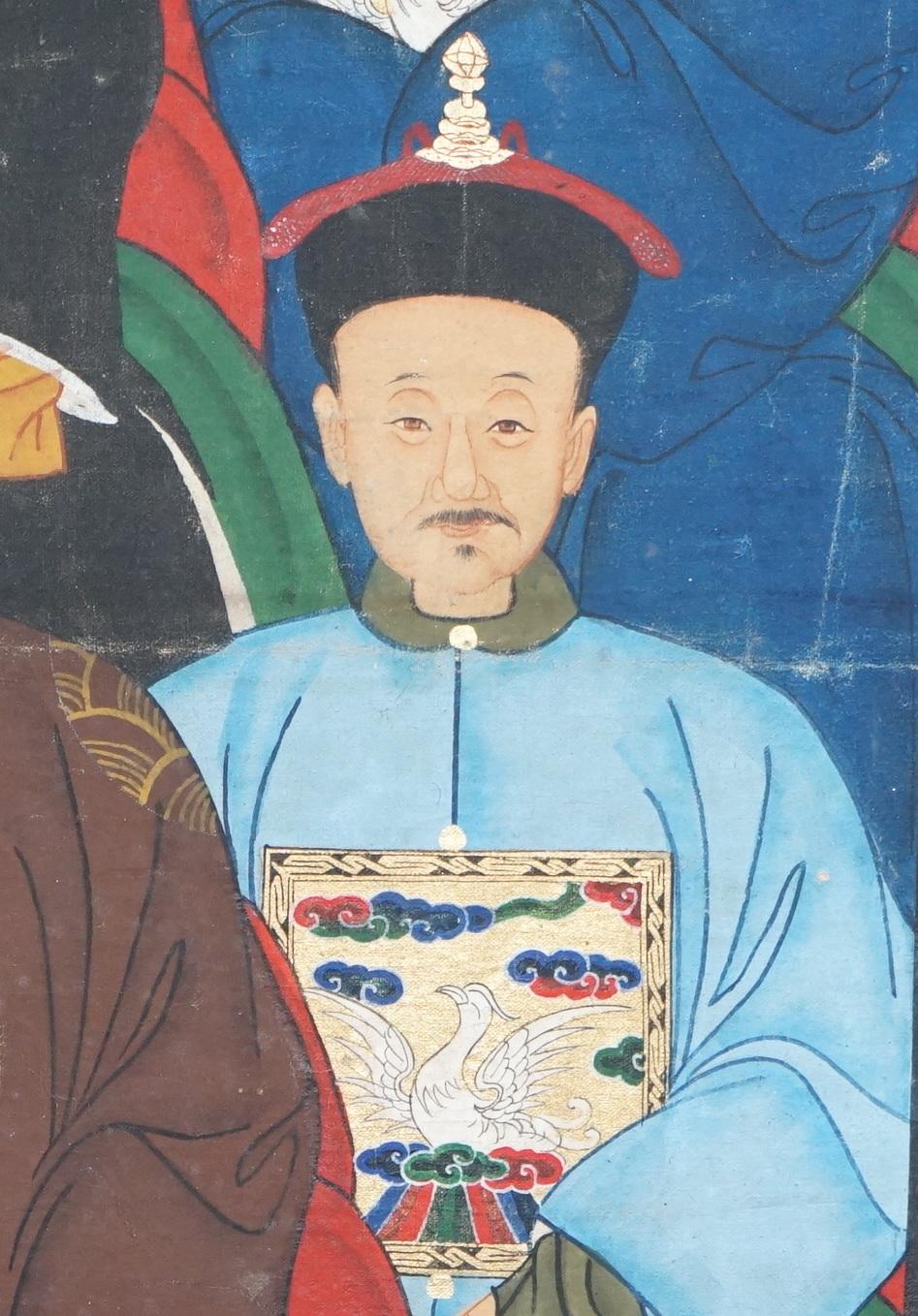 Chinese Ancestral Portrait Painting Oil Scroll Canvas Part of Suite ...