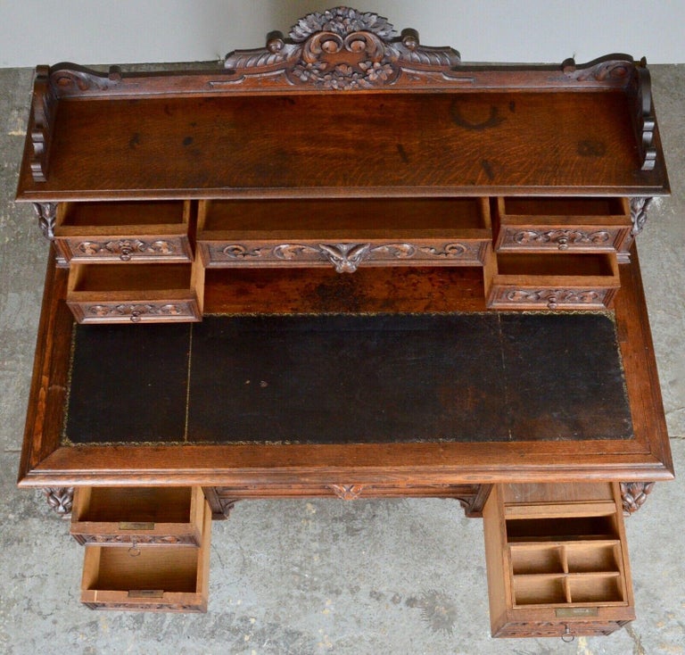 circa 1880 George III Style Carved Solid Oak Chest, Green Man Writing ...