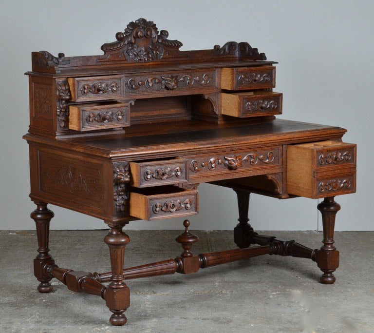 circa 1880 George III Style Carved Solid Oak Chest, Green Man Writing ...