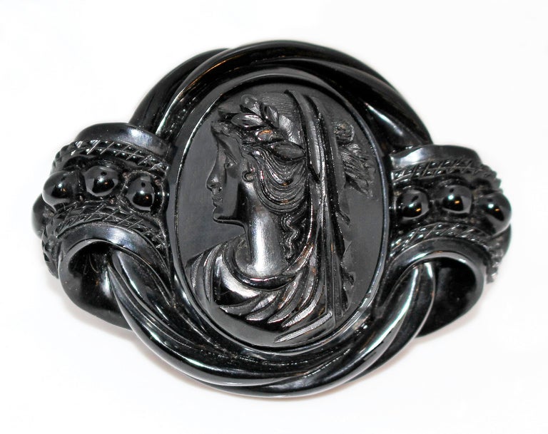 Circa 1880s Antique Whitby Jet Cameo Brooch at 1stDibs