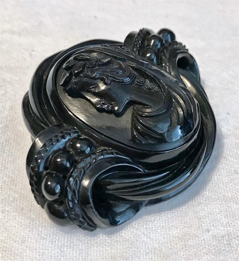 Circa 1880s Antique Whitby Jet Cameo Brooch at 1stDibs