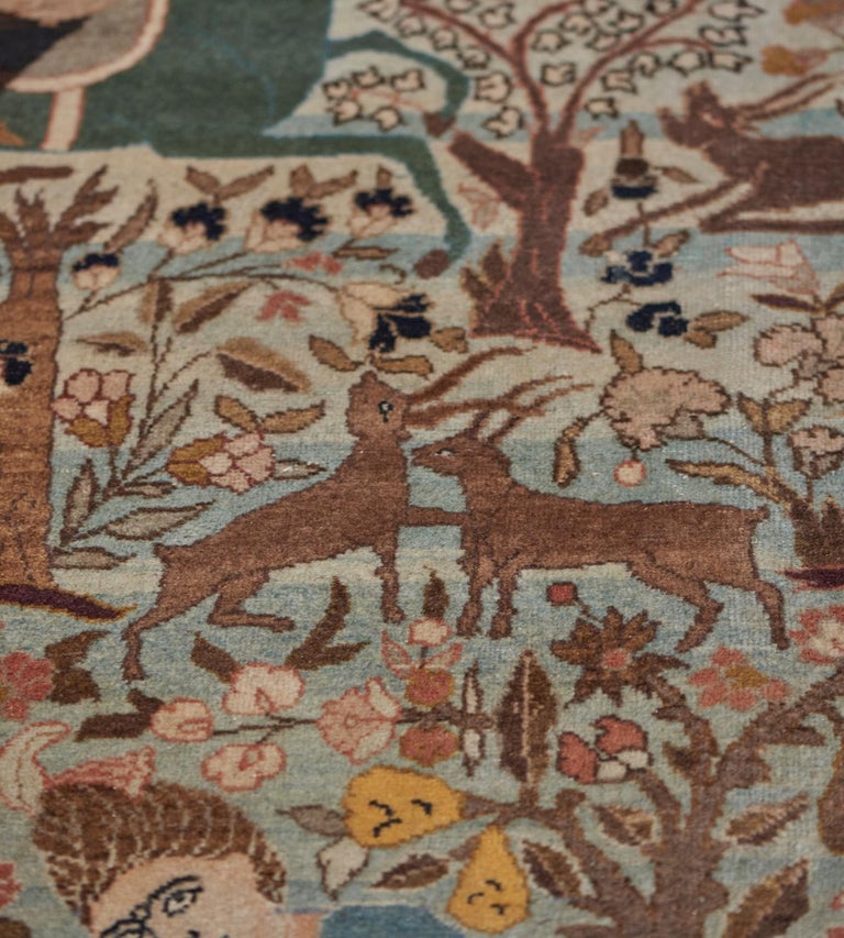 Circa 1890 Antique Tabriz Hunting Scene Rug For Sale at 1stDibs
