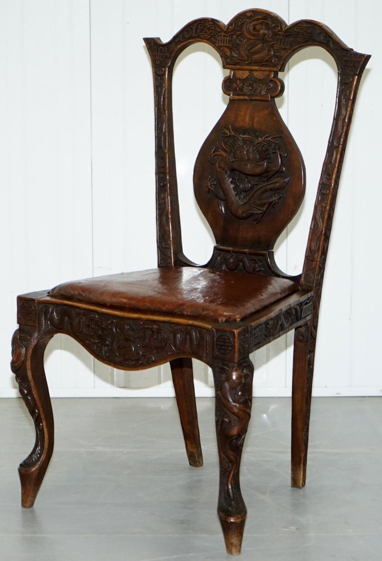 Chinese Export Dining Chair Chimera Dragons Etc Part of Large Suite ...