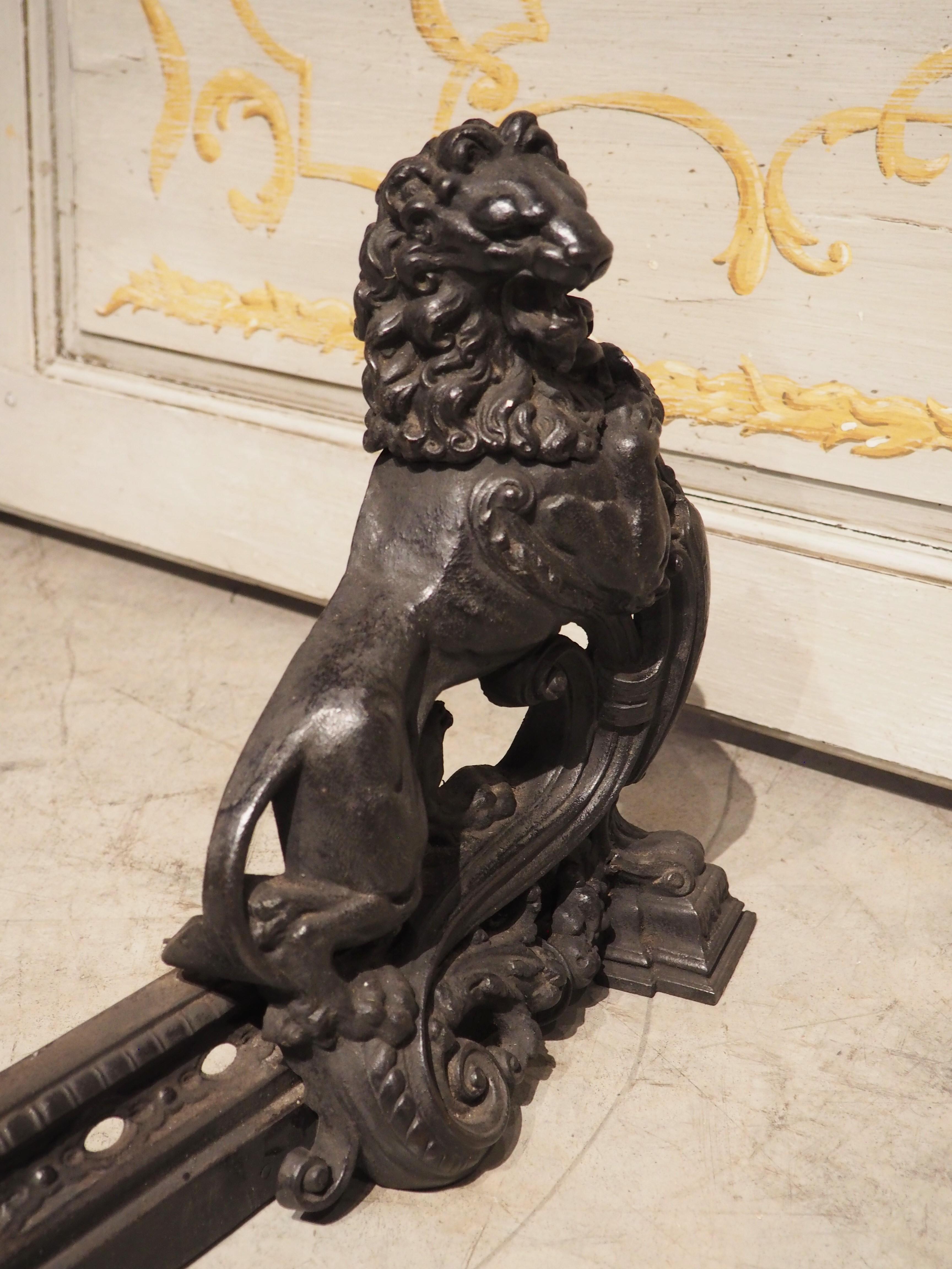 Circa 1890 French Cast Iron Bar de Cheminee with Rampant Guardant Lions ...
