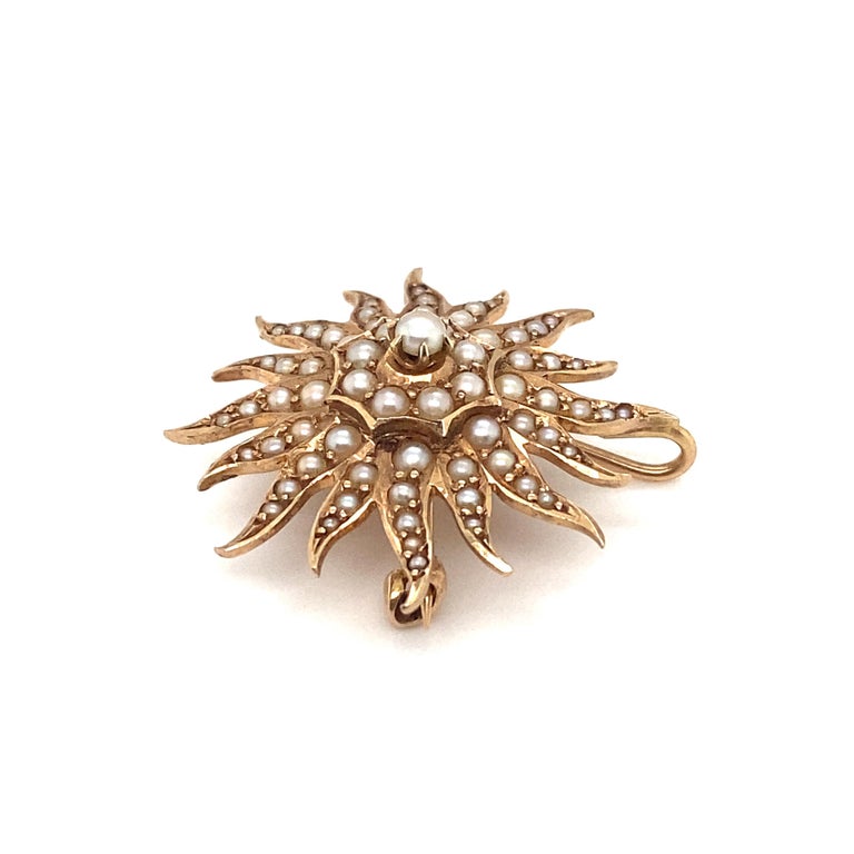 Circa 1890s Birks London Canada Sunburst Seed Pearl Brooch in 15 Karat ...