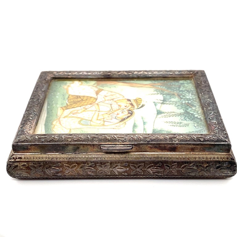 Circa 1890s Indian Trinket Box with Hand-Painted Miniature in Sterling ...