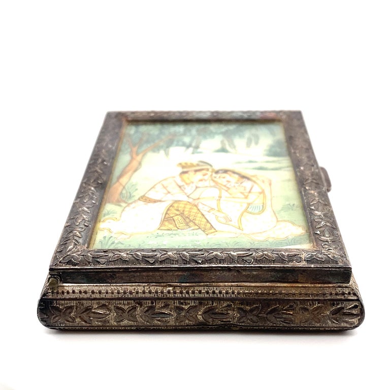 Circa 1890s Indian Trinket Box with Hand-Painted Miniature in Sterling ...
