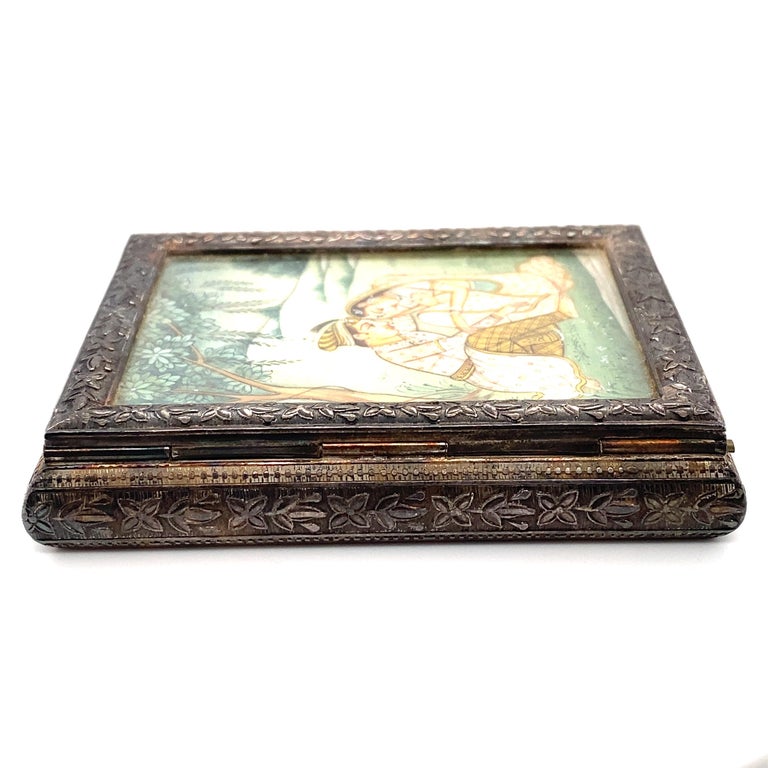 Circa 1890s Indian Trinket Box with Hand-Painted Miniature in Sterling ...