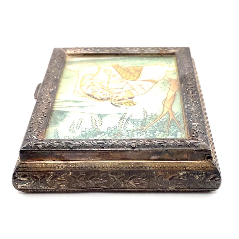 Circa 1890s Indian Trinket Box with Hand-Painted Miniature in Sterling ...
