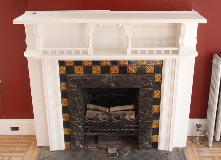 Circa 1890s White Wooden Mantel Hand-Carved w/ Elegant Fretwork and ...