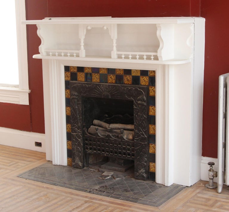 Circa 1890s White Wooden Mantel Hand-Carved w/ Elegant Fretwork and ...
