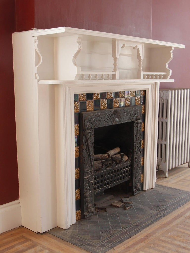 Circa 1890s White Wooden Mantel Hand-Carved w/ Elegant Fretwork and ...