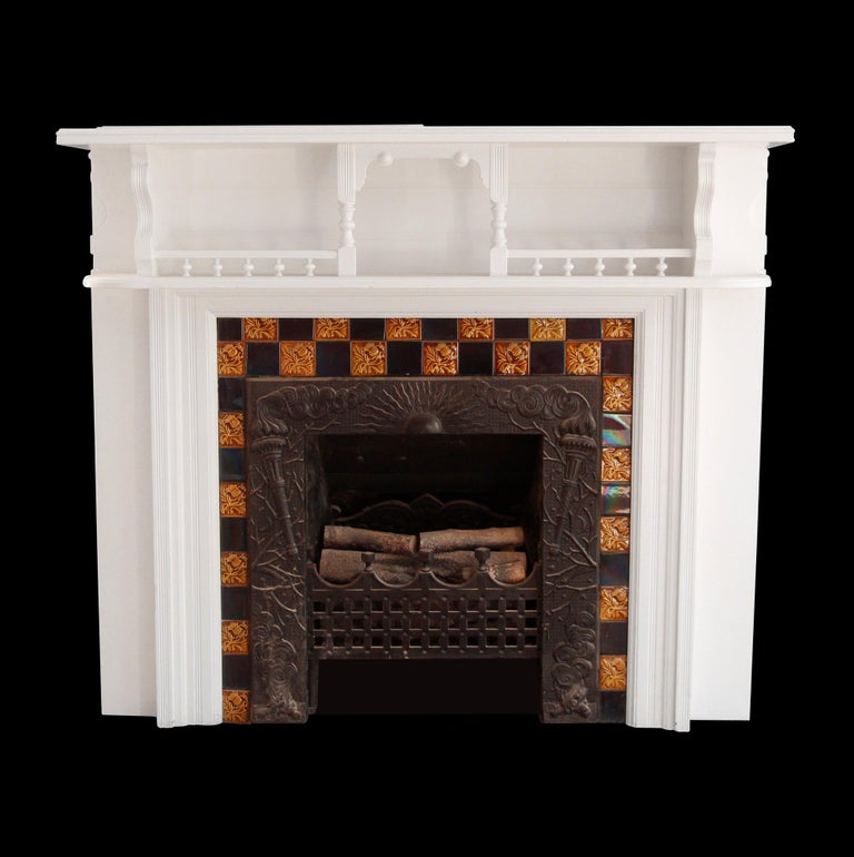 Circa 1890s White Wooden Mantel Hand-Carved w/ Elegant Fretwork and ...