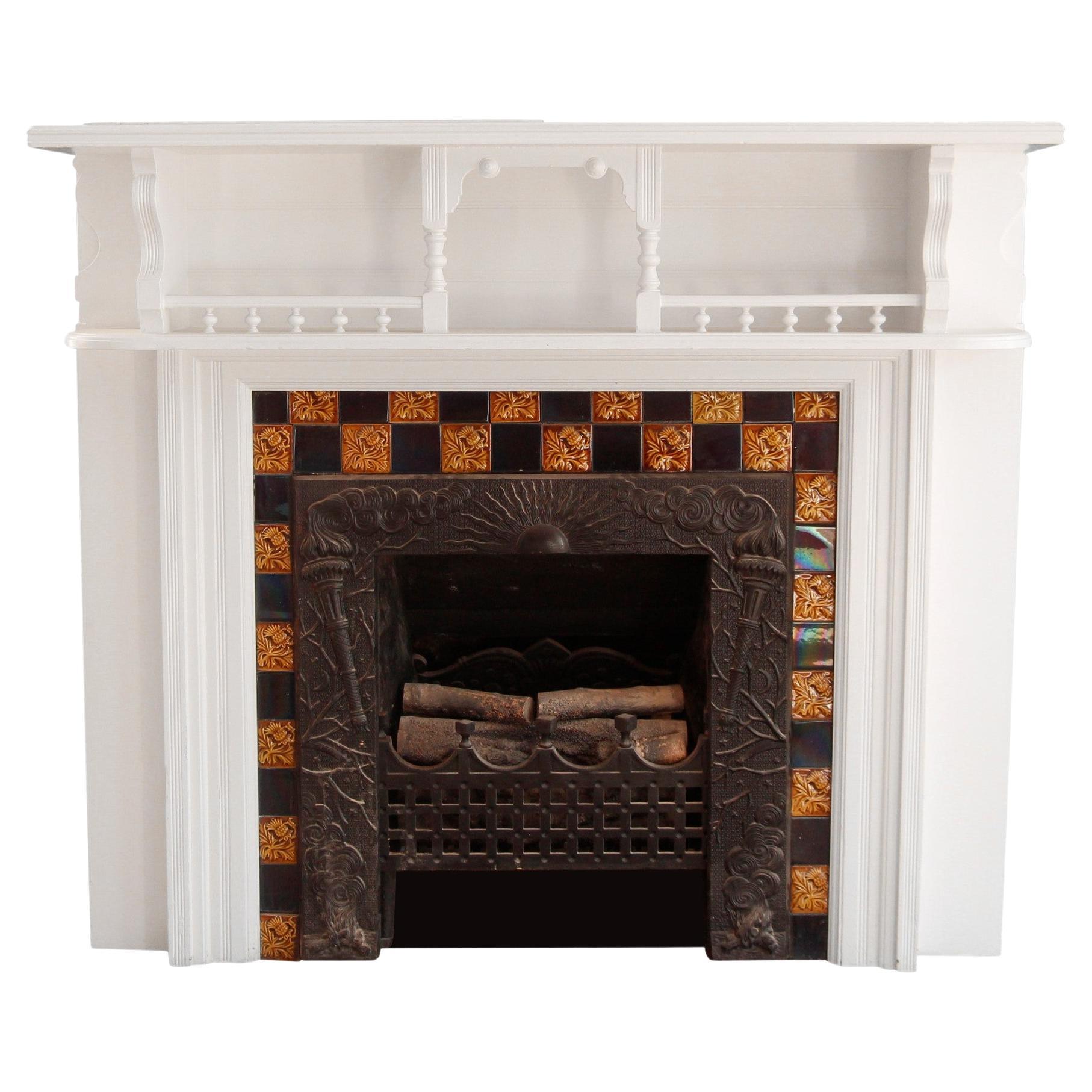 Circa 1890s White Wooden Mantel Hand-Carved w/ Elegant Fretwork and ...