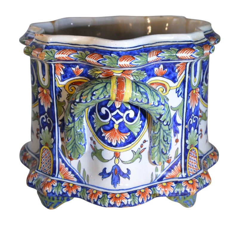 French Hand Painted Nevers Faience Cachepot Jardinière, circa 18th ...