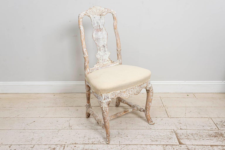 Swedish Rococo Original Painted Carved Shell Detailed Chair, circa 18th ...