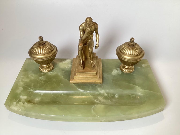 Circa 1900-1910 Neoclassical Bronze And Onyx Figural Desk Ink Stand For ...