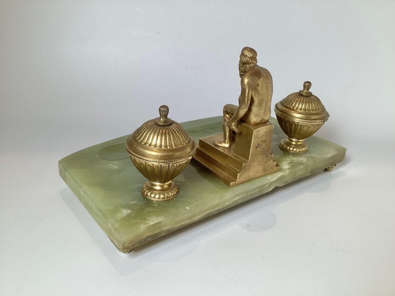 Circa 1900-1910 Neoclassical Bronze And Onyx Figural Desk Ink Stand For ...