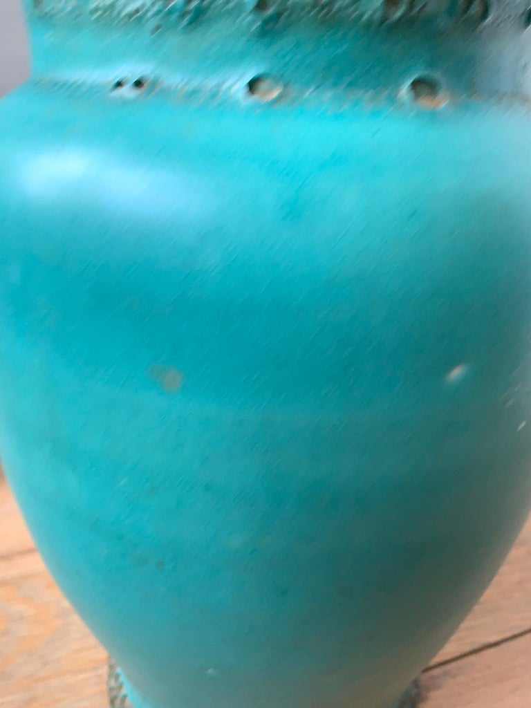 Blue Glazed Pottery Blister Ware Jar, circa 1900 For Sale at 1stDibs