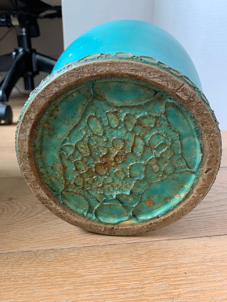 Blue Glazed Pottery Blister Ware Jar, circa 1900 For Sale at 1stDibs
