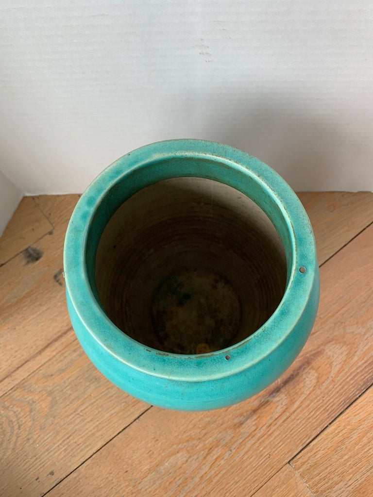 Blue Glazed Pottery Blister Ware Jar, circa 1900 For Sale at 1stDibs