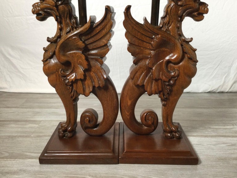 Circa 1900 Hand Carved Oak Griffin Glass Top Low Table, Cocktail Table ...