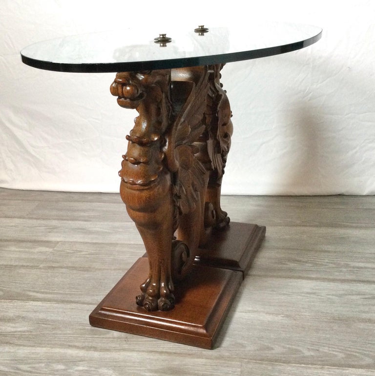 Circa 1900 Hand Carved Oak Griffin Glass Top Low Table, Cocktail Table ...