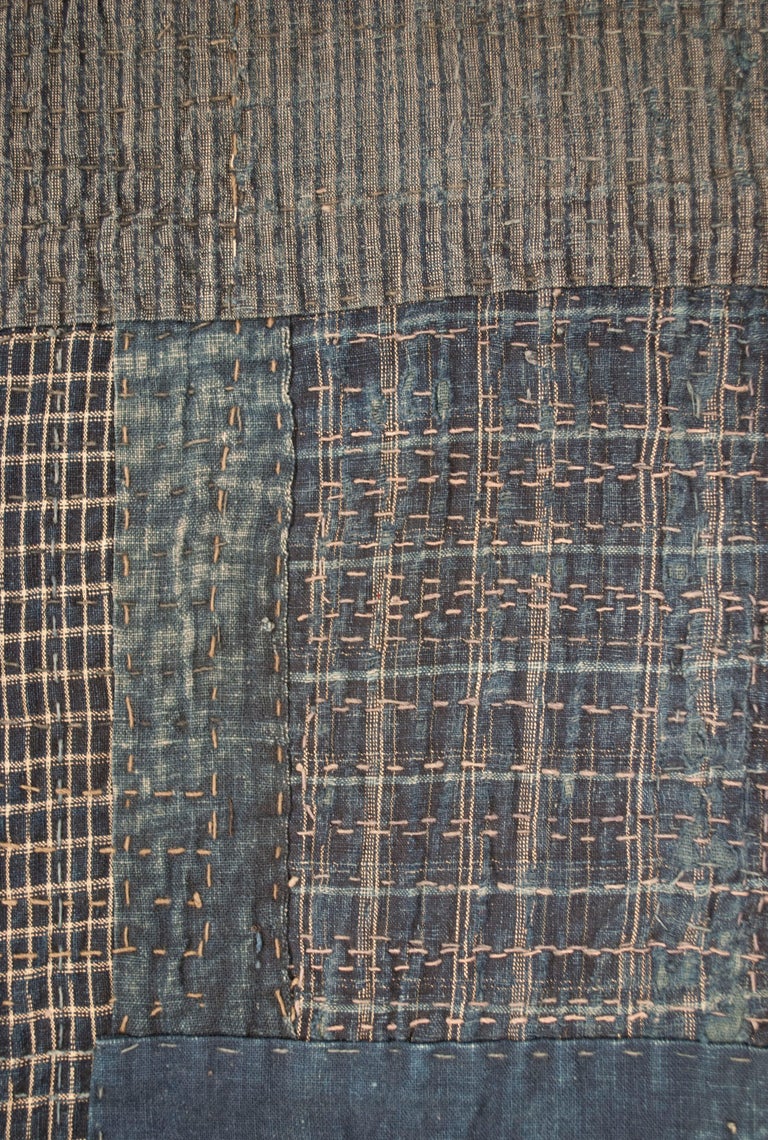 Circa 1900 Japanese 2-Panel Indigo-Dyed Patchwork Boro For Sale at 1stDibs