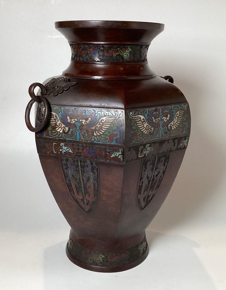 Circa 1900 Japanese Bronze Champleve Enamel Large Vase For Sale at 1stDibs