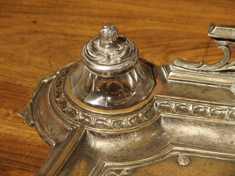 Silvered Brass and Gilt Encrier with Shepherdess and Monogram, circa ...