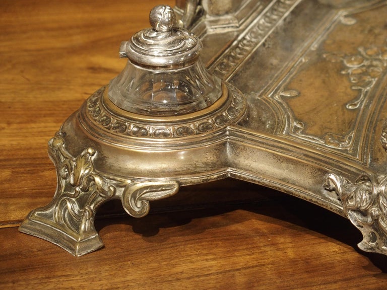 Silvered Brass and Gilt Encrier with Shepherdess and Monogram, circa ...