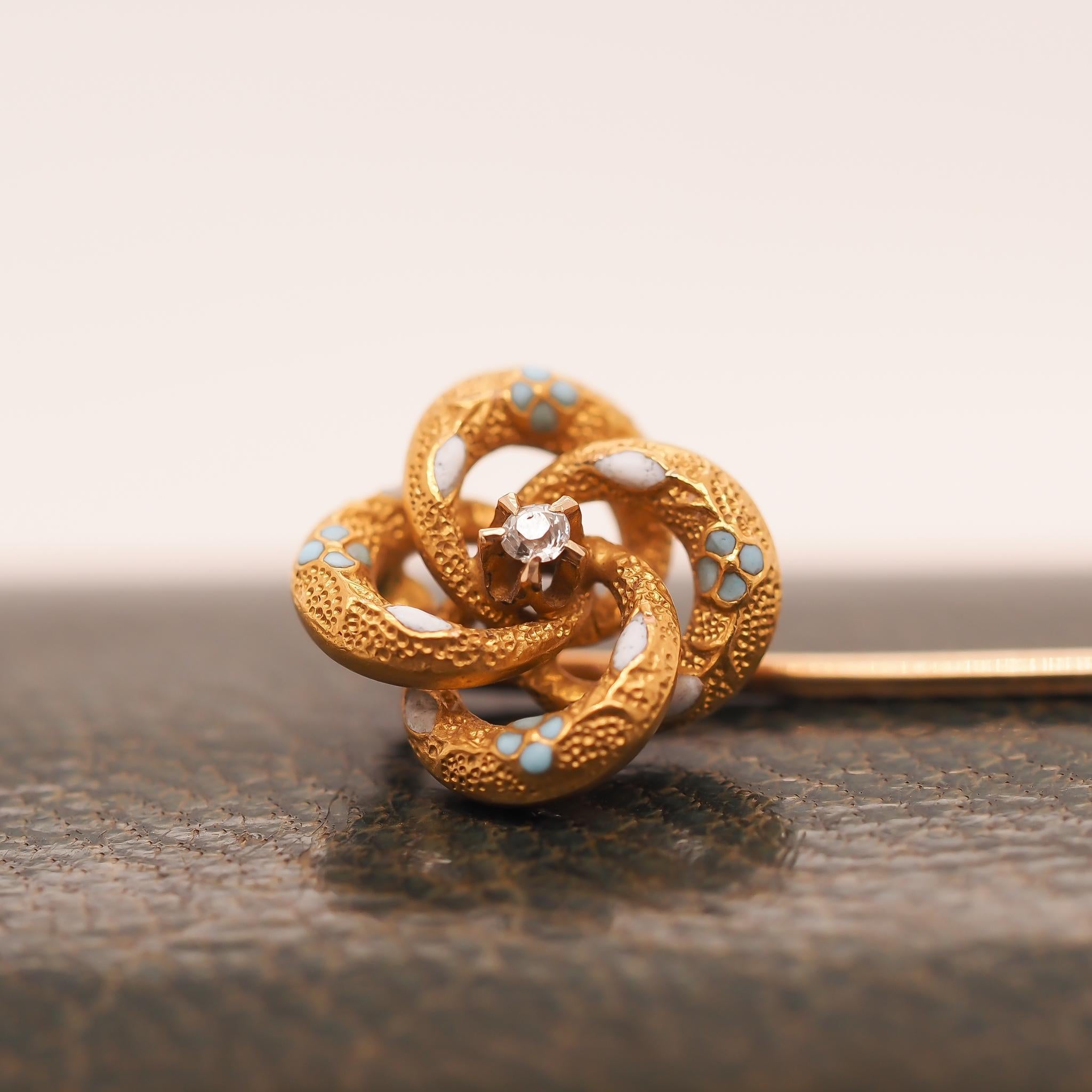 Circa 1900s 14K Yellow Gold Enamel and Diamond Stick Pin For Sale at ...