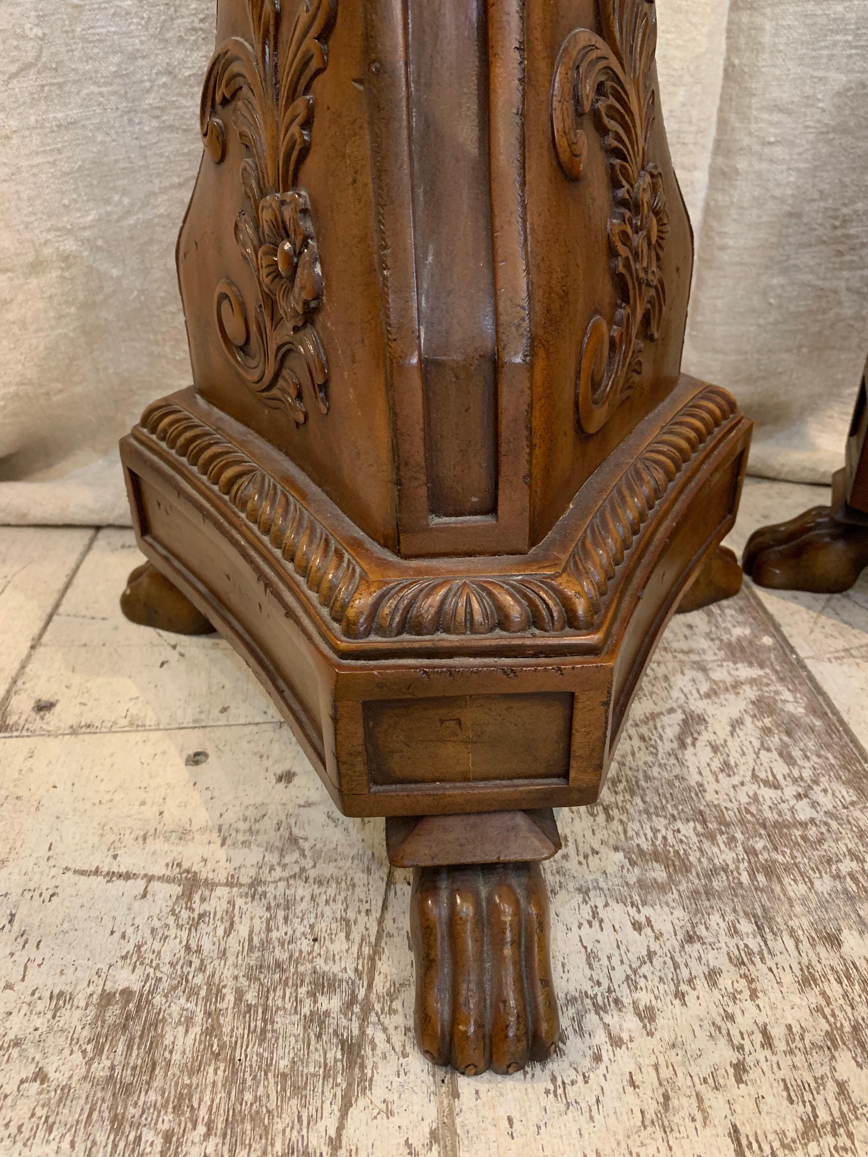 Circa 1900s pair of English carved walnut torcheres For Sale at 1stDibs