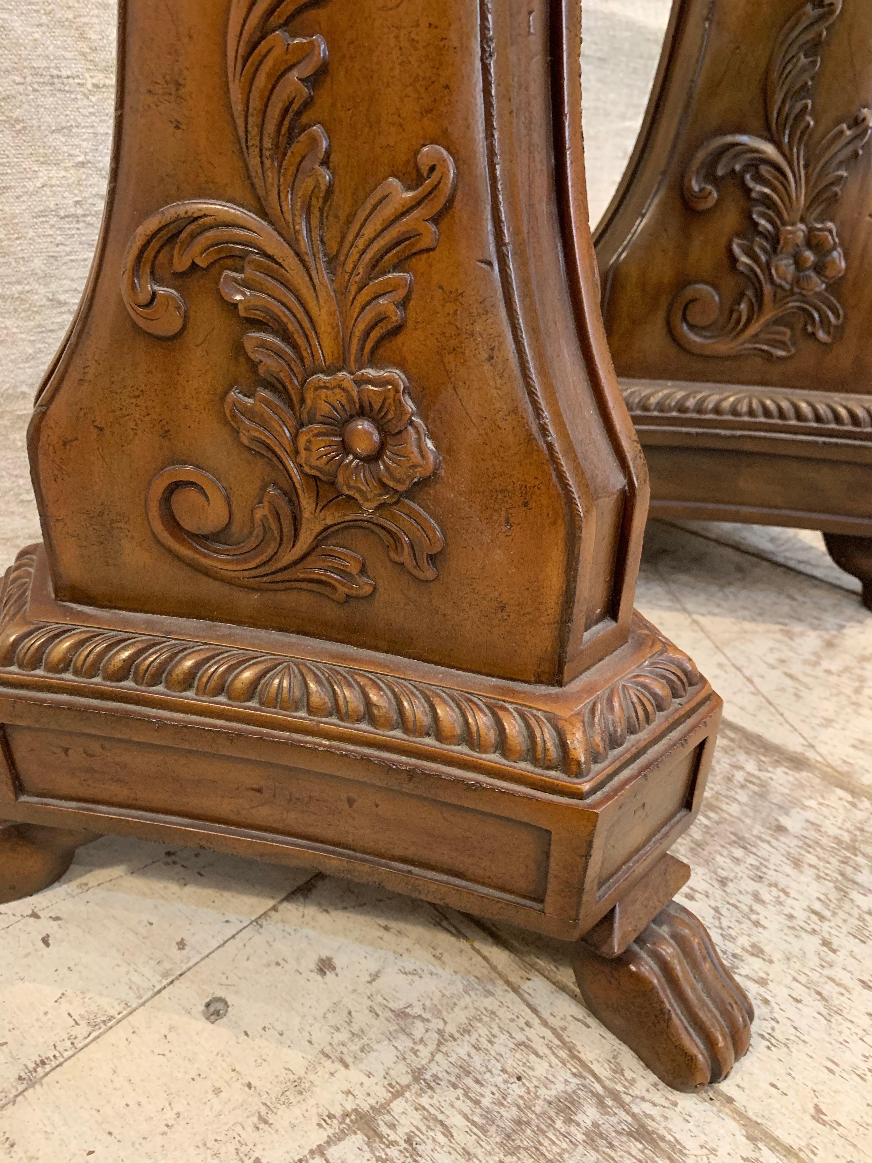 Circa 1900s pair of English carved walnut torcheres For Sale at 1stDibs